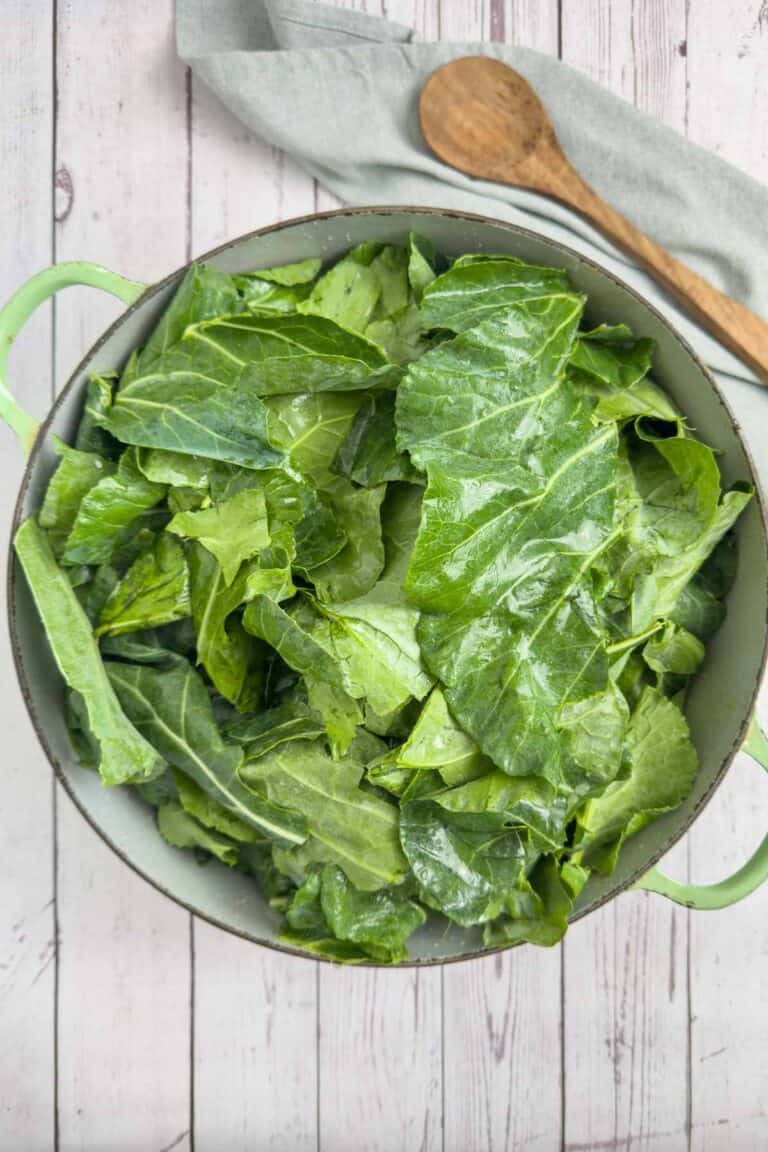 Collard Greens in Dutch Oven - Around Grandma's Table